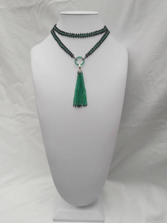 Marina J Woven Black Spinel Green Onyx Diamond Lariat Necklace For