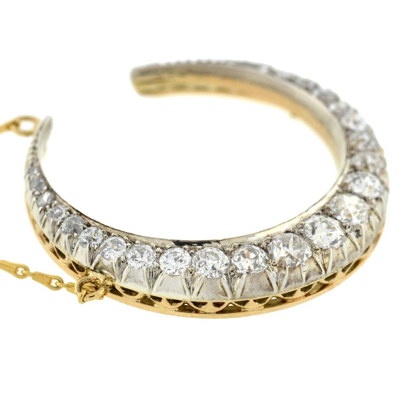 Victorian Diamond Silver Gold Crescent Necklace at 1stDibs