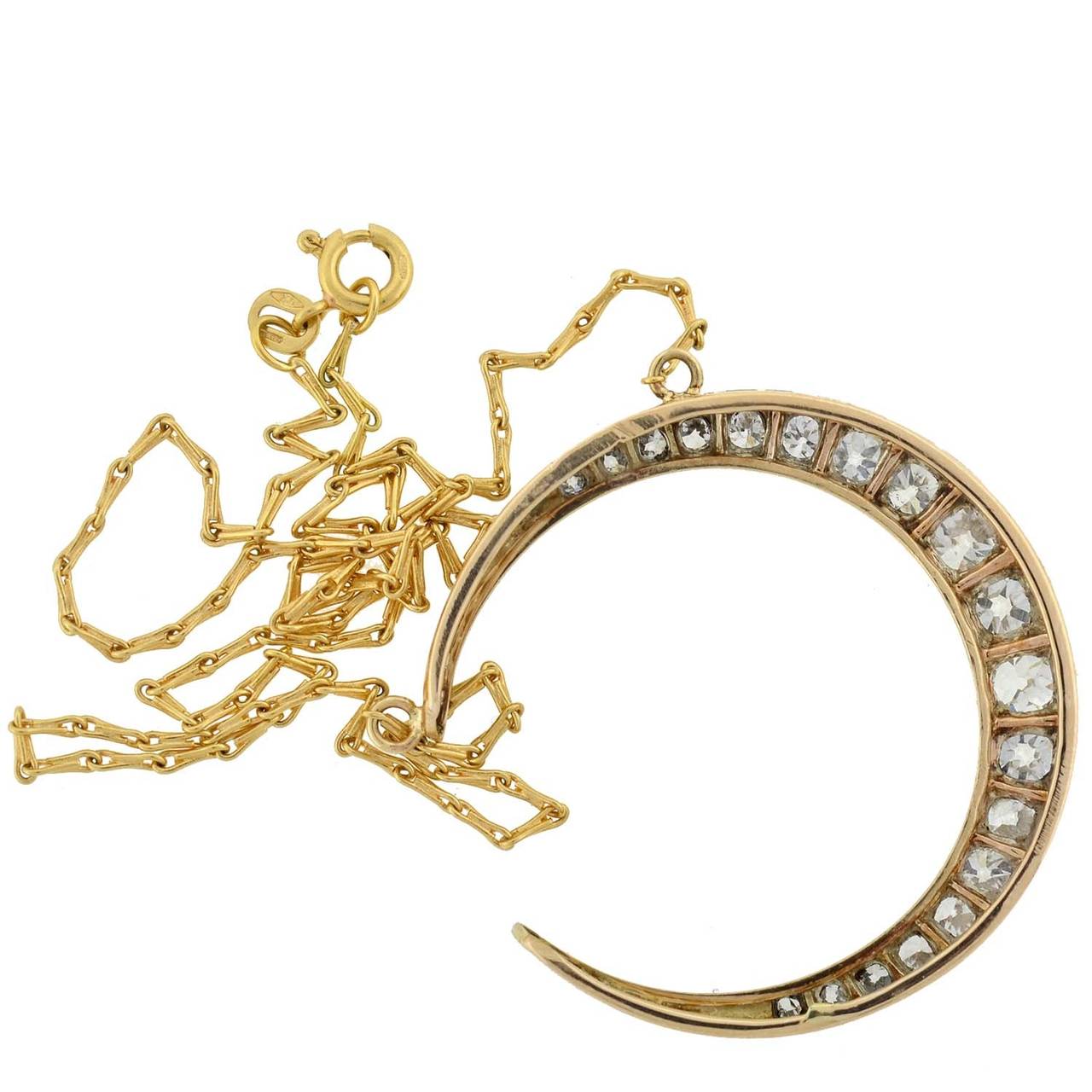 Victorian Diamond Silver Gold Crescent Necklace at 1stDibs