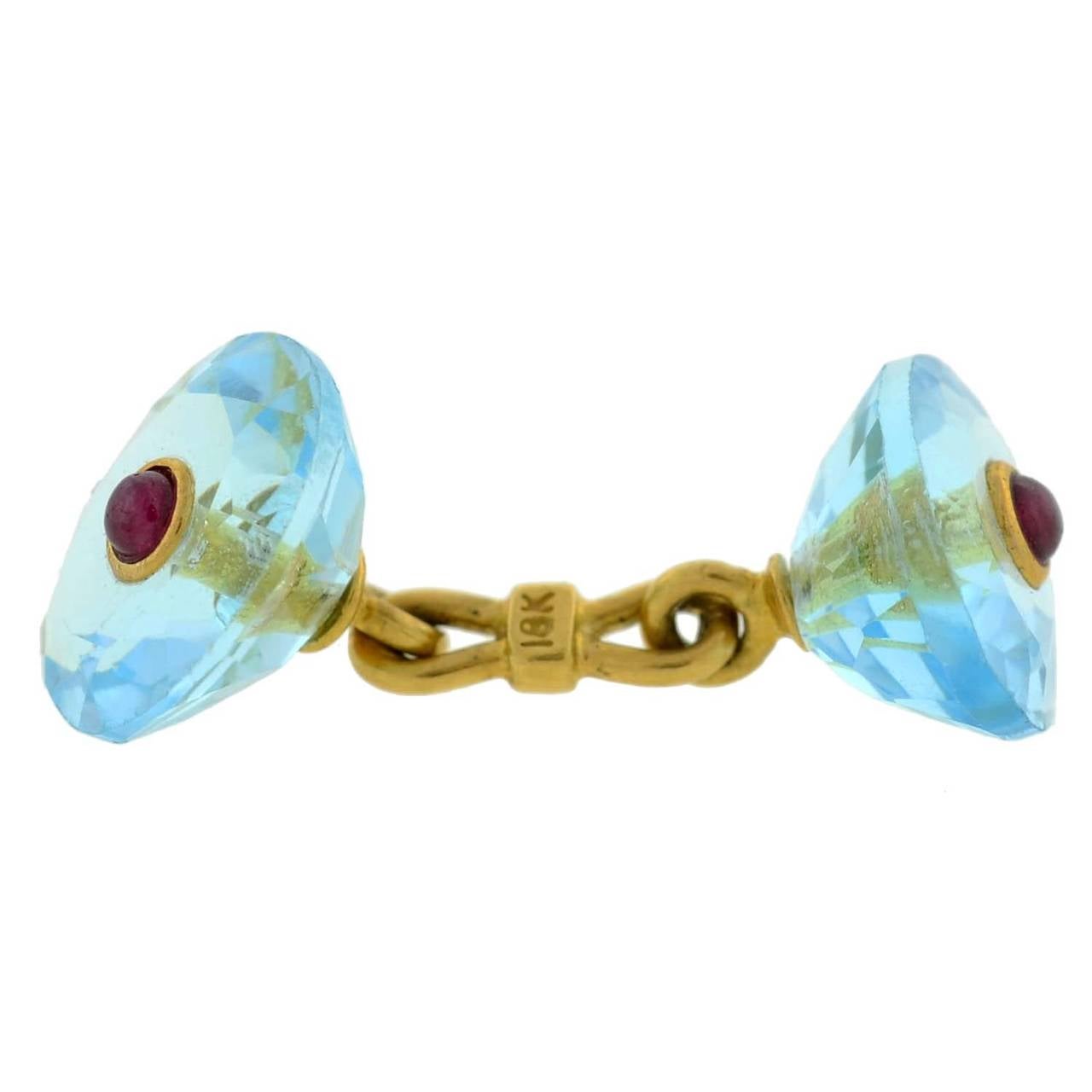 Retro Blue Topaz Ruby Five Piece Cufflink and Stud Set at 1stDibs ...