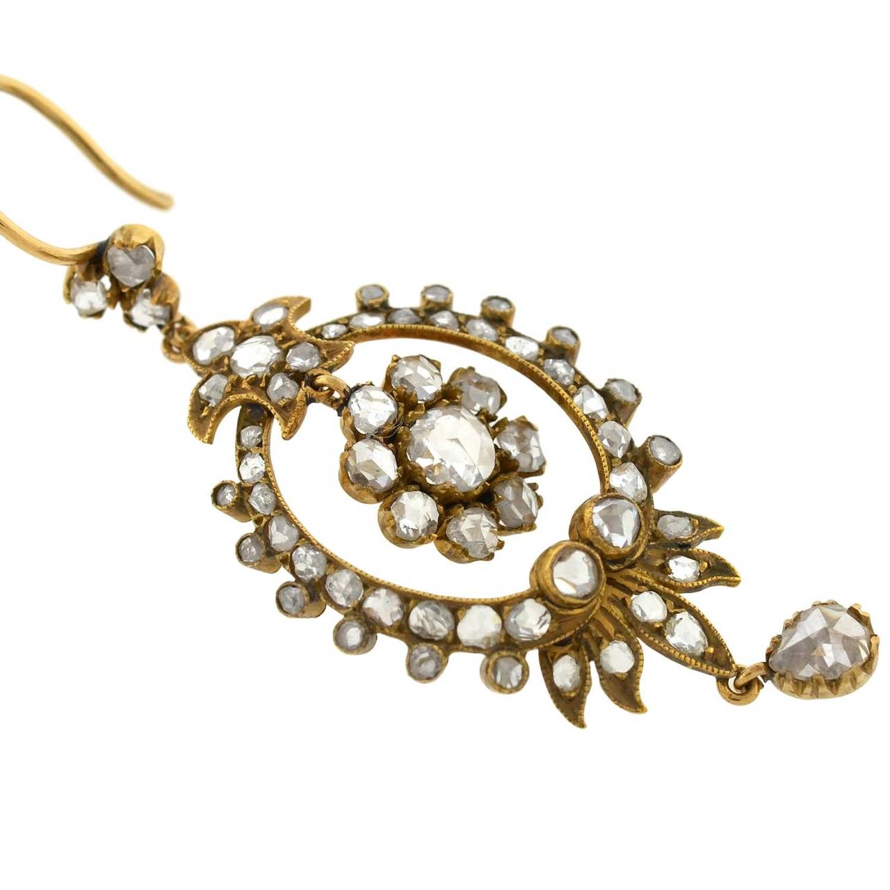 Victorian Rose Cut Diamond Gold Earrings at 1stDibs