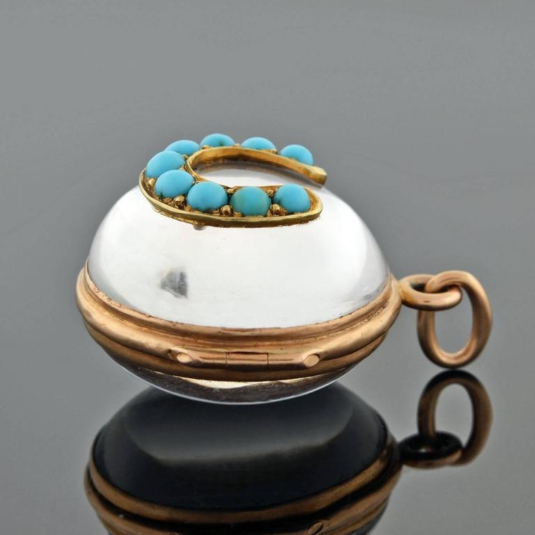 Victorian Rock Crystal Persian Turquoise Horseshoe Locket at 1stDibs