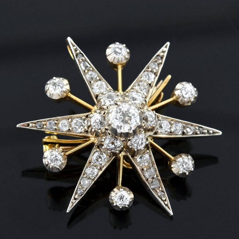 Edwardian Diamond Platinum Starburst Pin Pendant and Hair Pin at 1stDibs