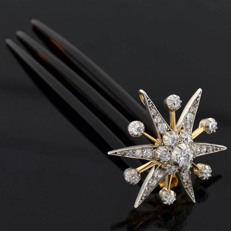Edwardian Diamond Platinum Starburst Pin Pendant and Hair Pin at 1stDibs