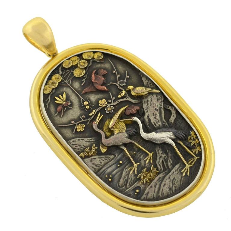 Victorian Mixed Metals Shakudo Pendant with Bird Motif at 1stDibs ...