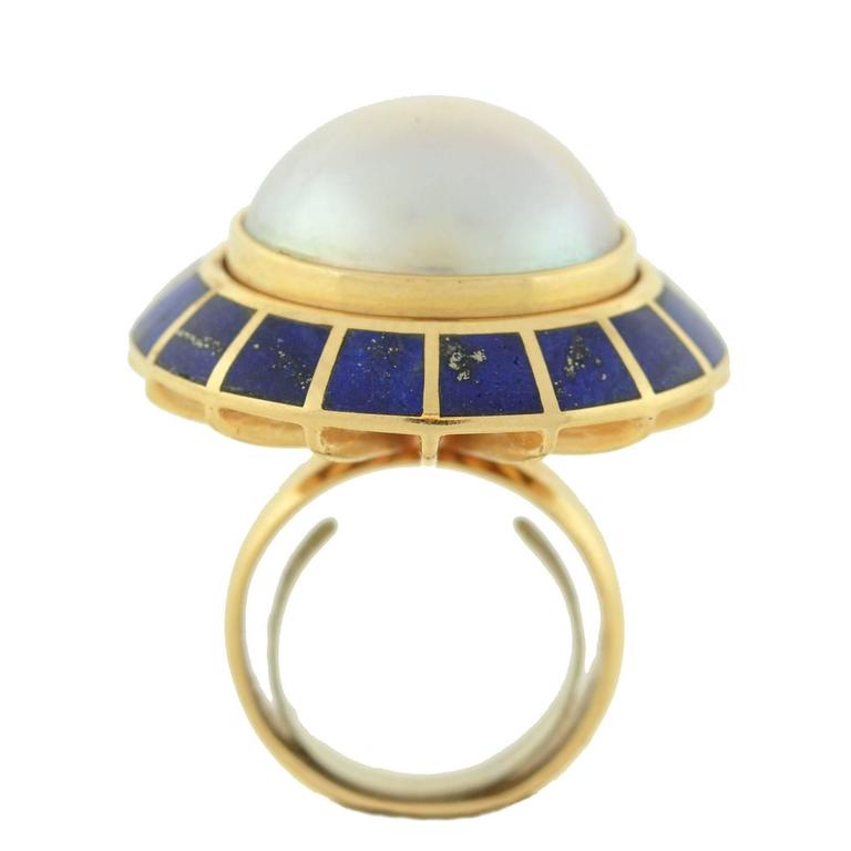 Erte Lapis Mabe Pearl Gold "Soleil Noir" Domed Ring at 1stDibs