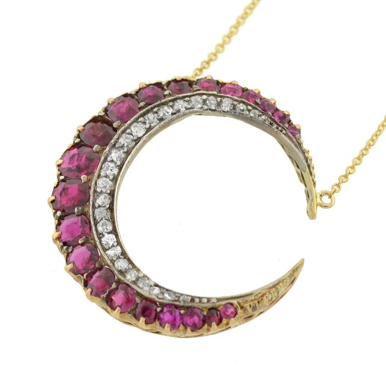 Victorian Ruby Diamond Silver Gold Crescent Moon Necklace at 1stDibs ...