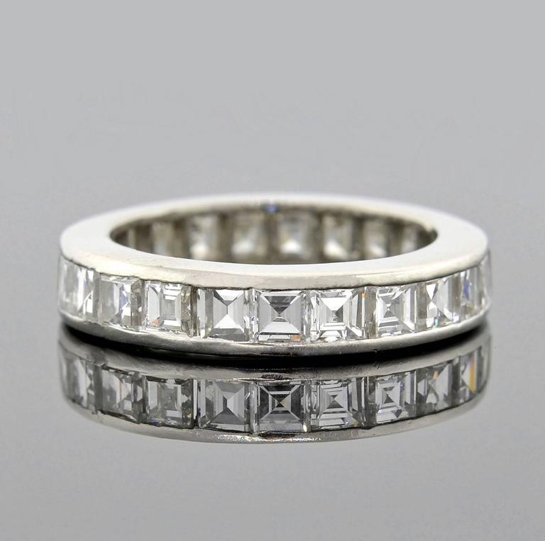 Retro Square Cut Diamond Platinum Eternity Band Ring For Sale at ...