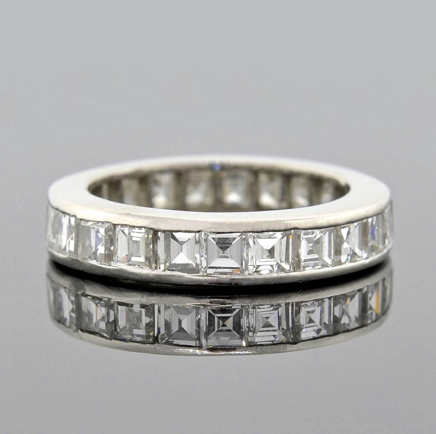 Retro Square Cut Diamond Platinum Eternity Band Ring For Sale at 1stdibs