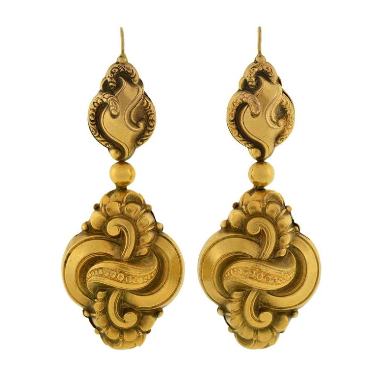 Victorian Dramatic Repousse Bulb Pinchbeck Earrings at 1stDibs