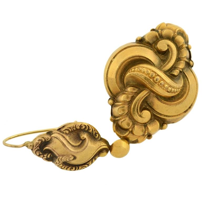 Victorian Dramatic Repousse Bulb Pinchbeck Earrings at 1stDibs