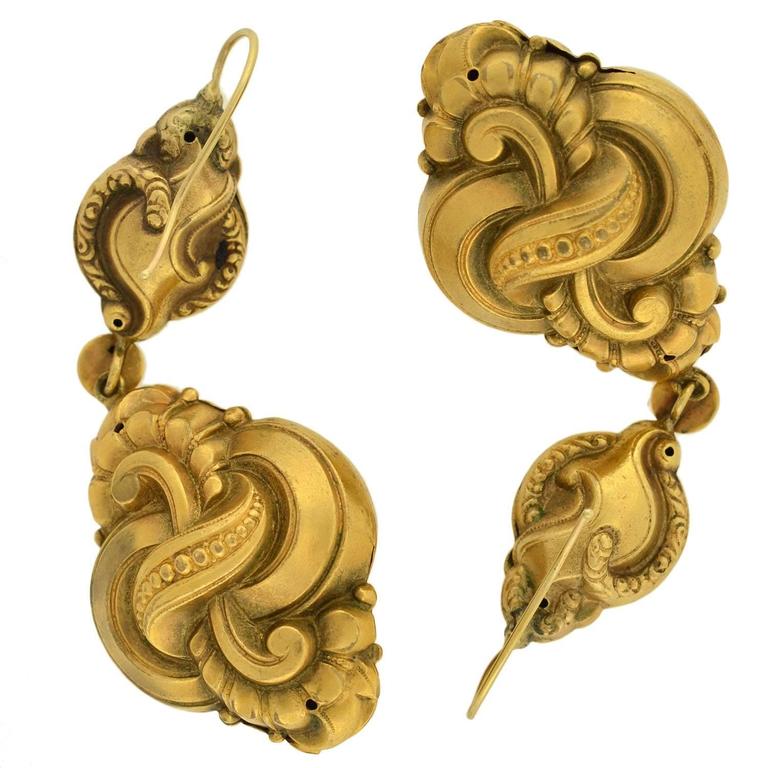 Victorian Dramatic Repousse Bulb Pinchbeck Earrings at 1stDibs
