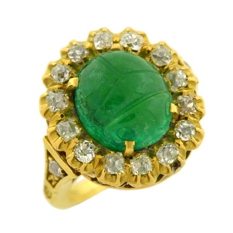Victorian Carved Scarab Emerald Diamond Gold Ring at 1stDibs | emerald ...