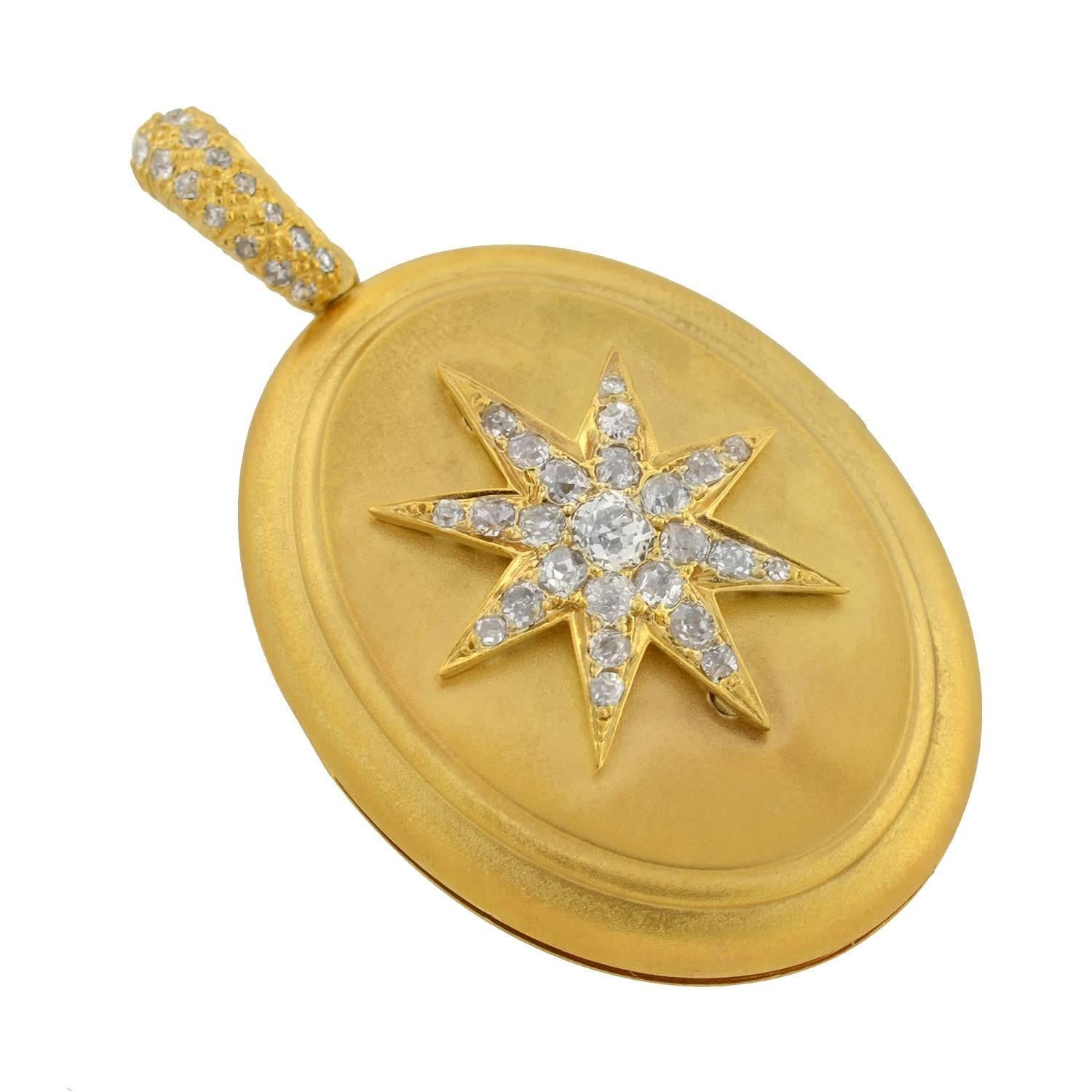 Victorian Raised Diamond Starburst Gold Locket 1.10ctw at 1stDibs