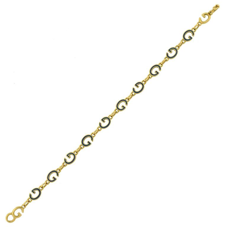 GUCCI Vintage Enameled 'G' Link Gold Bracelet at 1stDibs | vintage ...