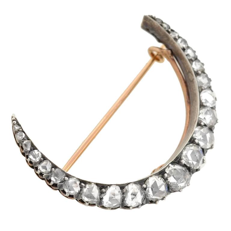 Victorian 3 Carats Rose Cut Diamonds Crescent Pin Pendant at 1stDibs ...