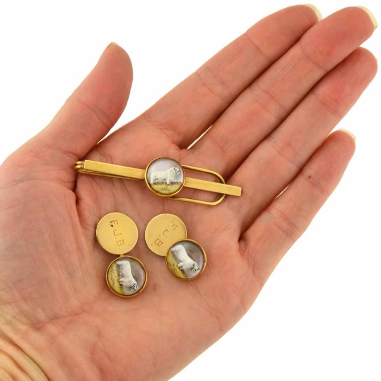 Antique Victorian Essex Crystal Gold Shorthorn Bull Cufflink Tie Clip ...