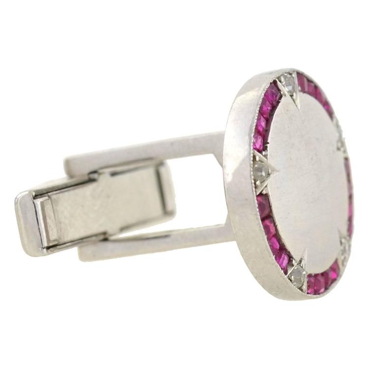 Art Deco Calibrated Ruby Diamond Platinum Cufflinks at 1stDibs