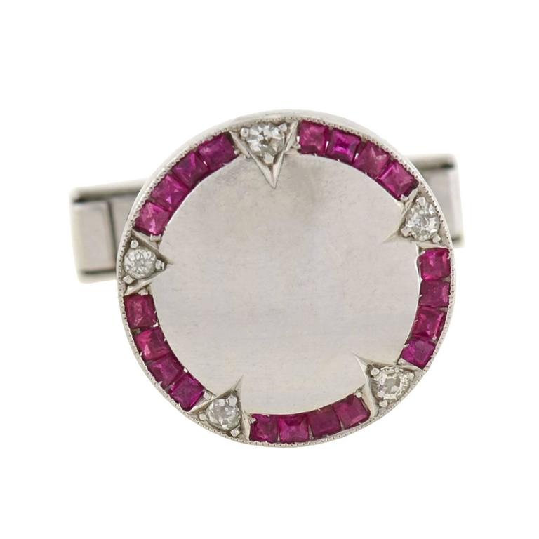 Art Deco Calibrated Ruby Diamond Platinum Cufflinks at 1stDibs