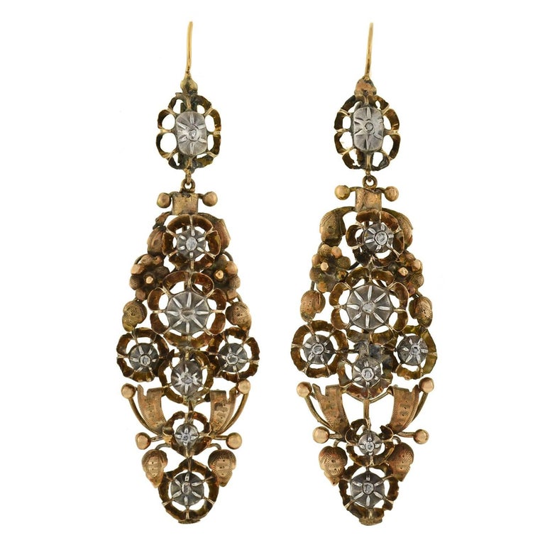Early Victorian Dramatic Rose Cut Diamond Earrings at 1stDibs