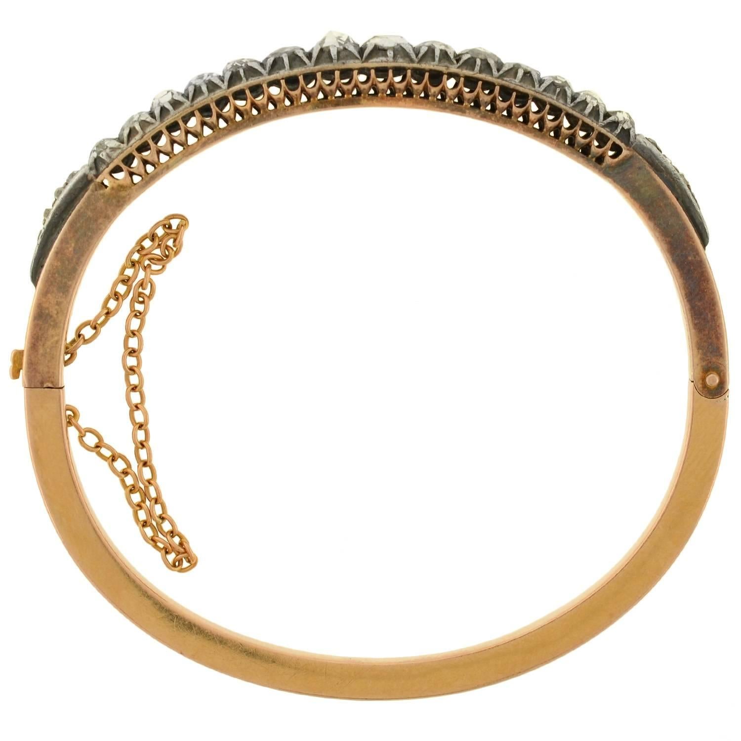 Victorian 3.00 Carats Rose Cut Diamonds Bangle Bracelet For Sale at ...