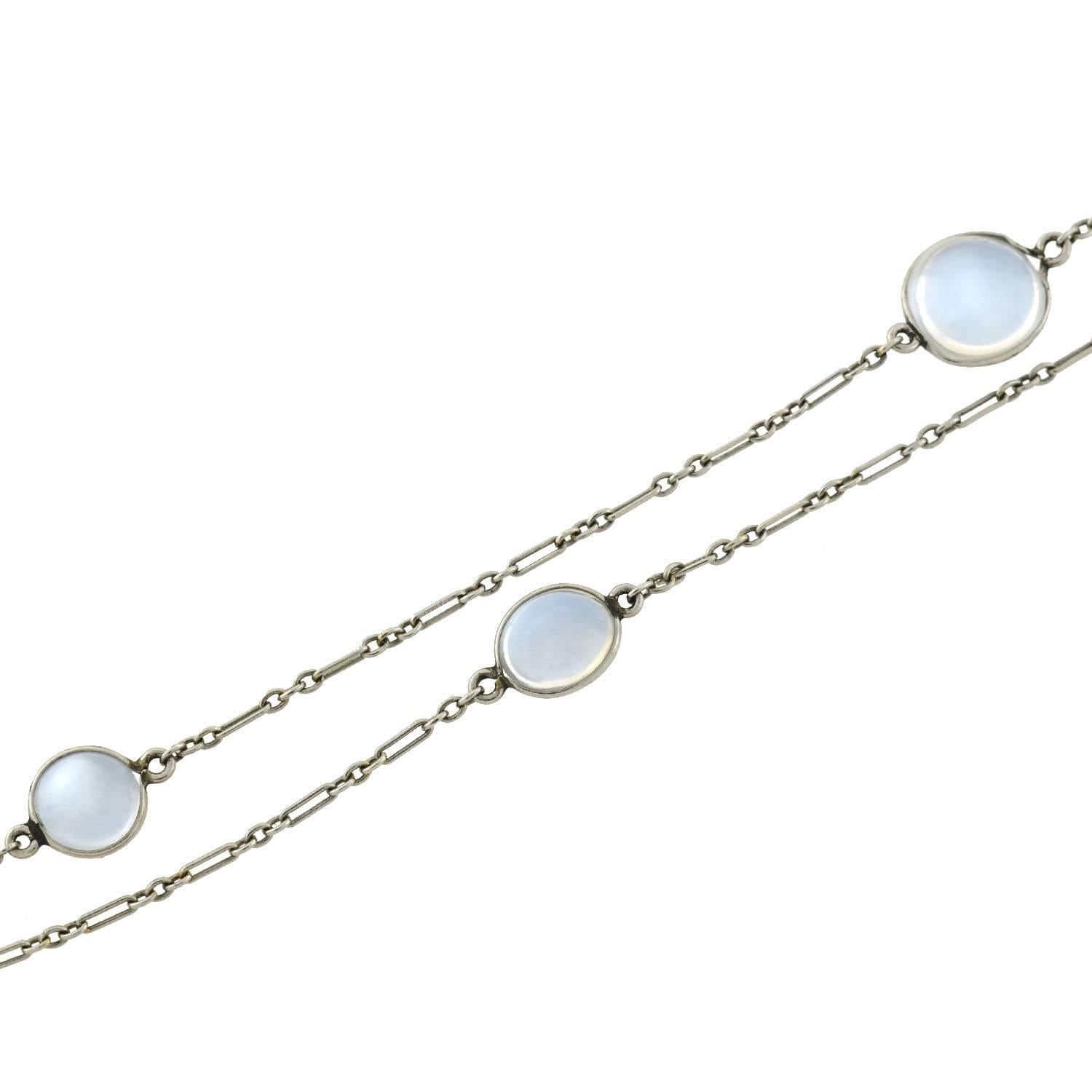 Edwardian Moonstone Platinum Link Chain Necklace at 1stDibs