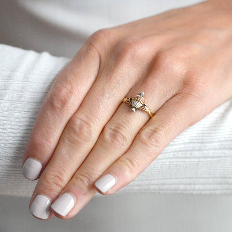 Georgian Enameled Diamond Urn Mourning Ring with Hidden Compartment at ...