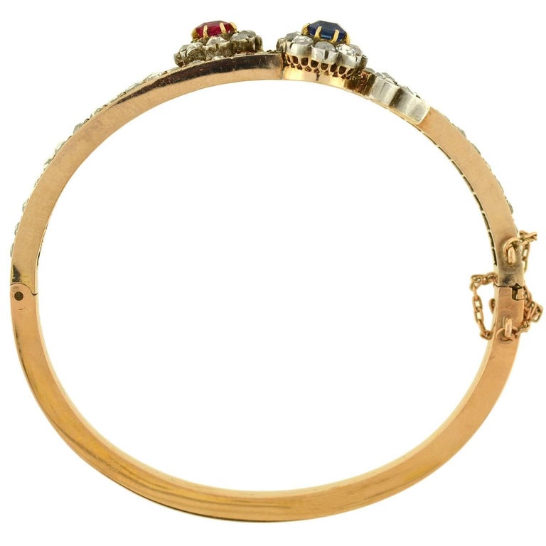 Victorian Ruby, Sapphire and Diamond Flower Bypass Bracelet at 1stDibs