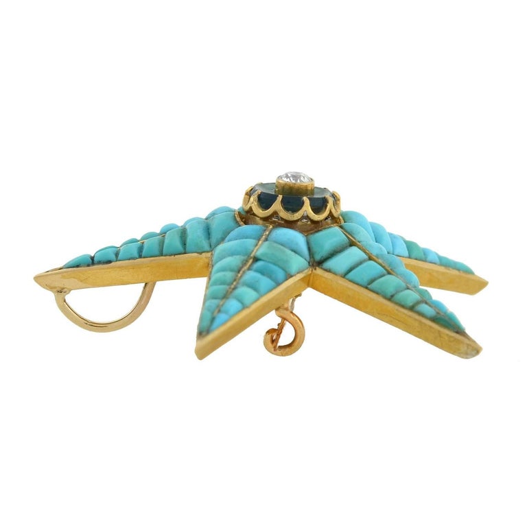 Victorian Tourmaline, Diamond, Calibrated Turquoise Starburst Pin ...