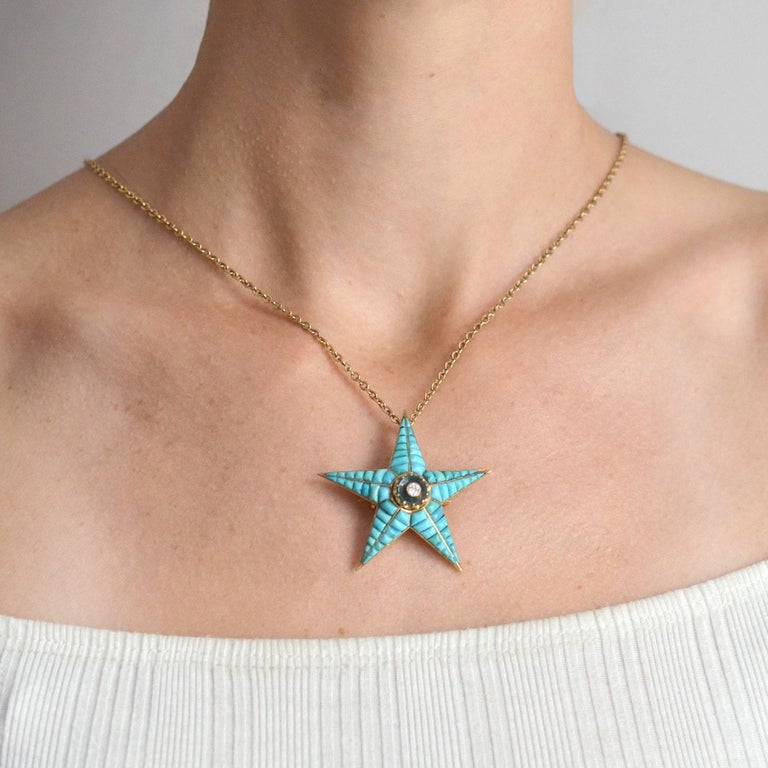 Victorian Tourmaline, Diamond, Calibrated Turquoise Starburst Pin ...