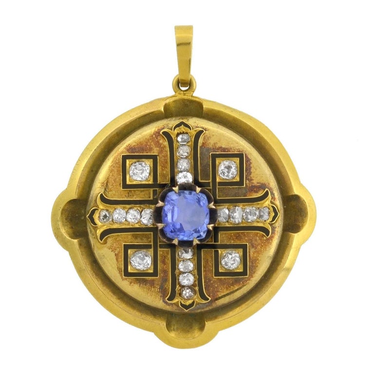Victorian Sapphire Diamond Maltese Cross Pendant at 1stDibs