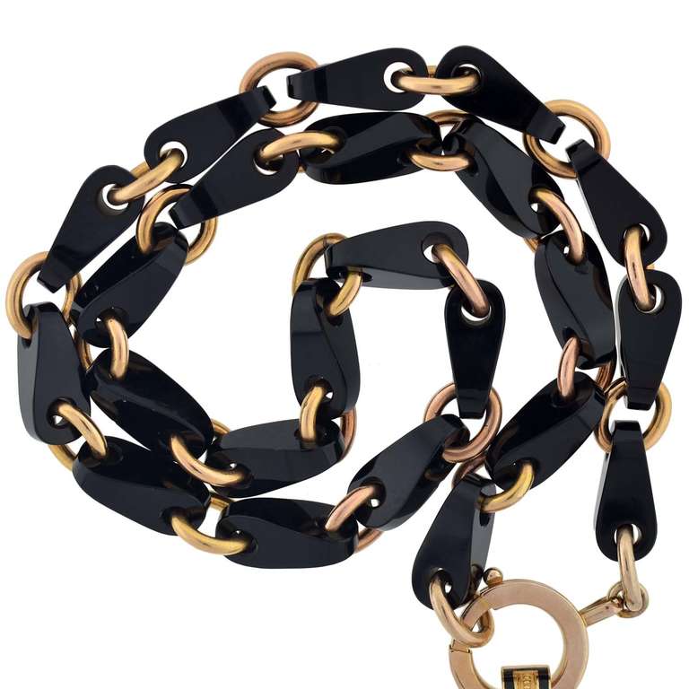 Victorian Ornate Onyx Chain and Locket at 1stDibs