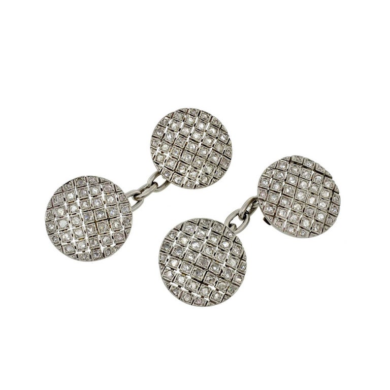 Edwardian Checkerboard Old Rose Cut Diamond Cufflinks For Sale at 1stDibs