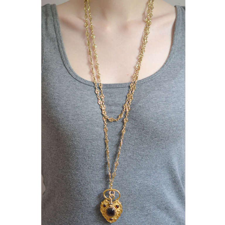 French Art Nouveau 62 Inch Long Gold Filigree Link Chain at 1stDibs ...