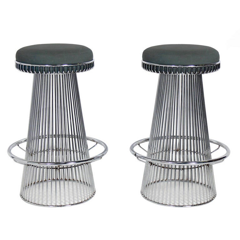 Pair of Sculptural Chrome Bar Stools after Warren Platner at 1stDibs