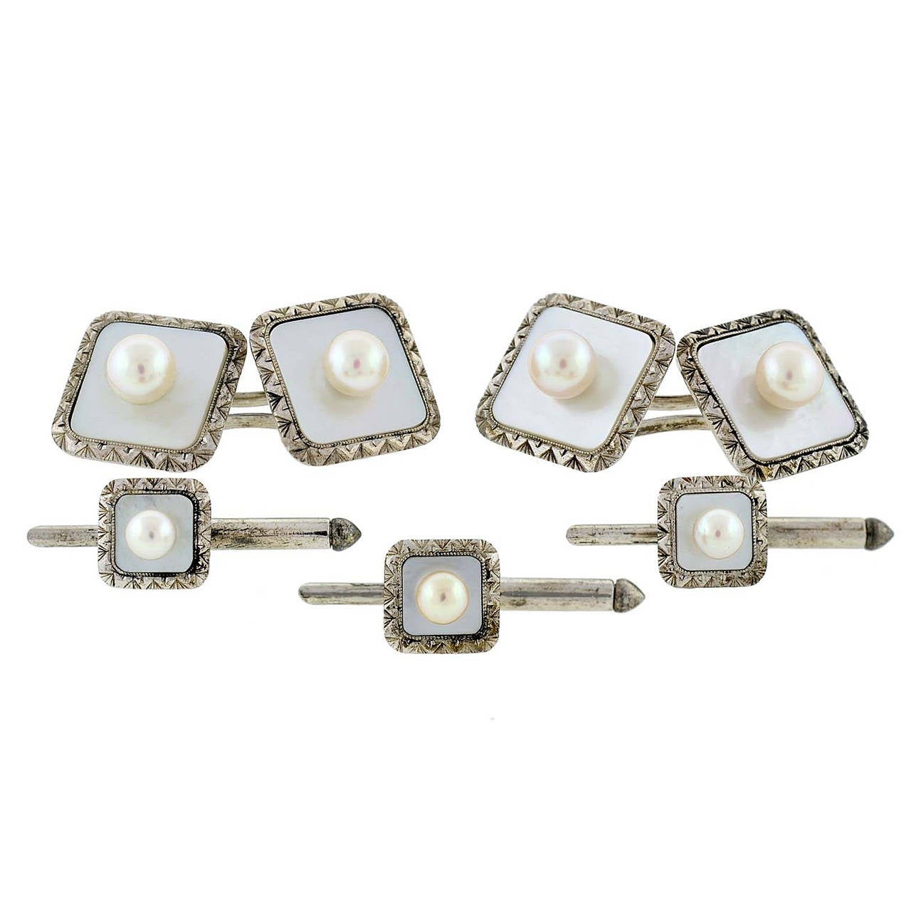 Mikimoto Mother of Pearl and Pearl Cufflink Set at 1stDibs | mikimoto pearl cufflinks, mikimoto ...