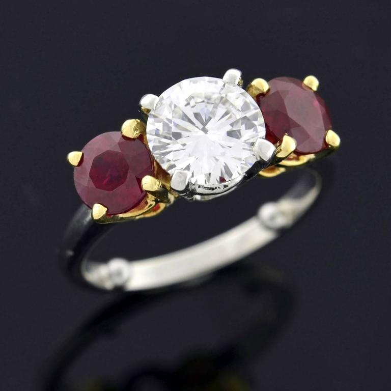 Contemporary Diamond Ruby 3-Stone Engagement Ring at 1stDibs | 3 stone ...