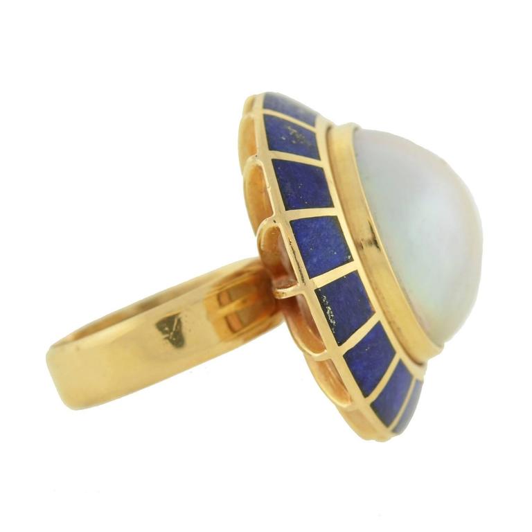 Erte Lapis Mabe Pearl Gold "Soleil Noir" Domed Ring at 1stDibs