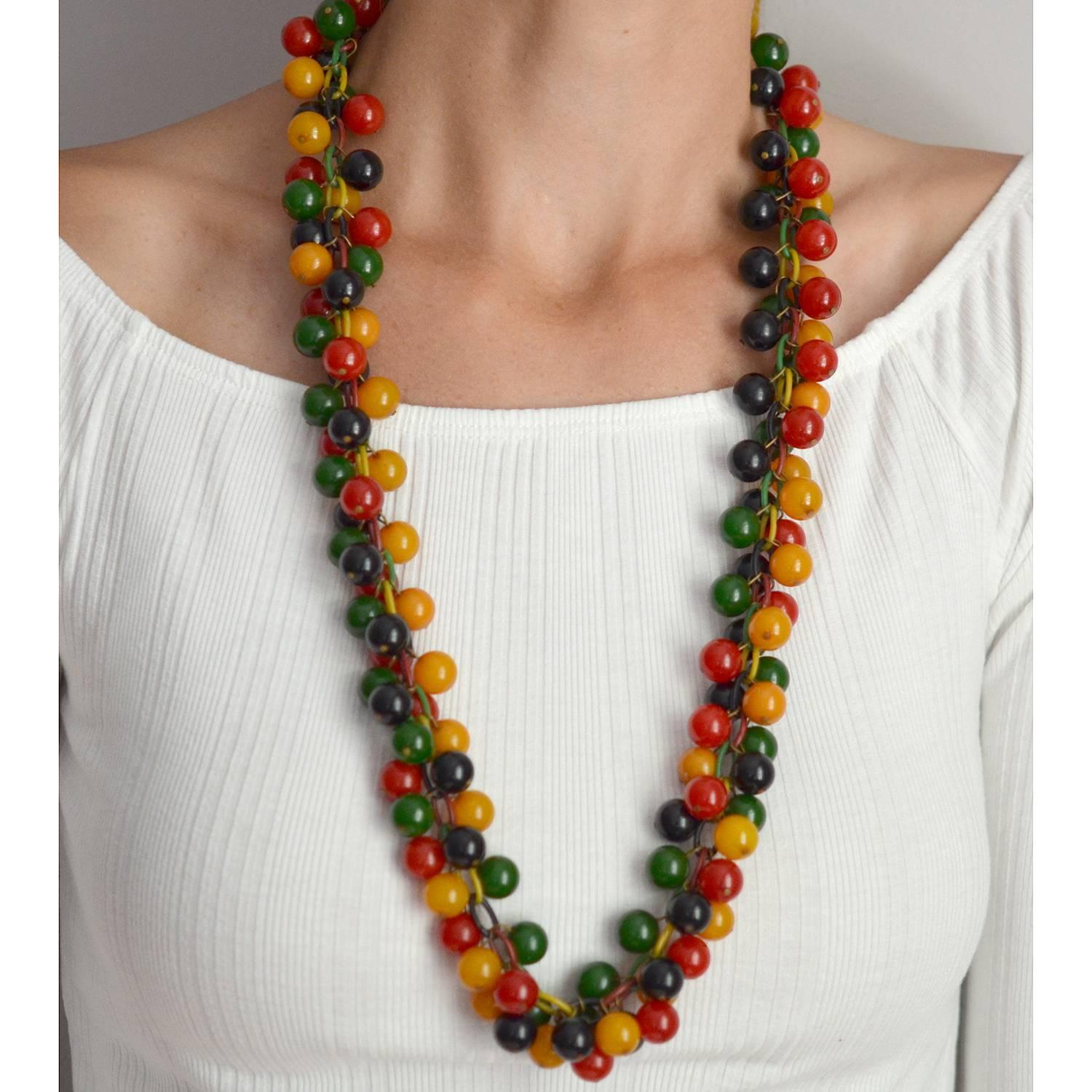 Retro Multi-Colored Bakelite and Celluloid Necklace For Sale at 1stdibs
