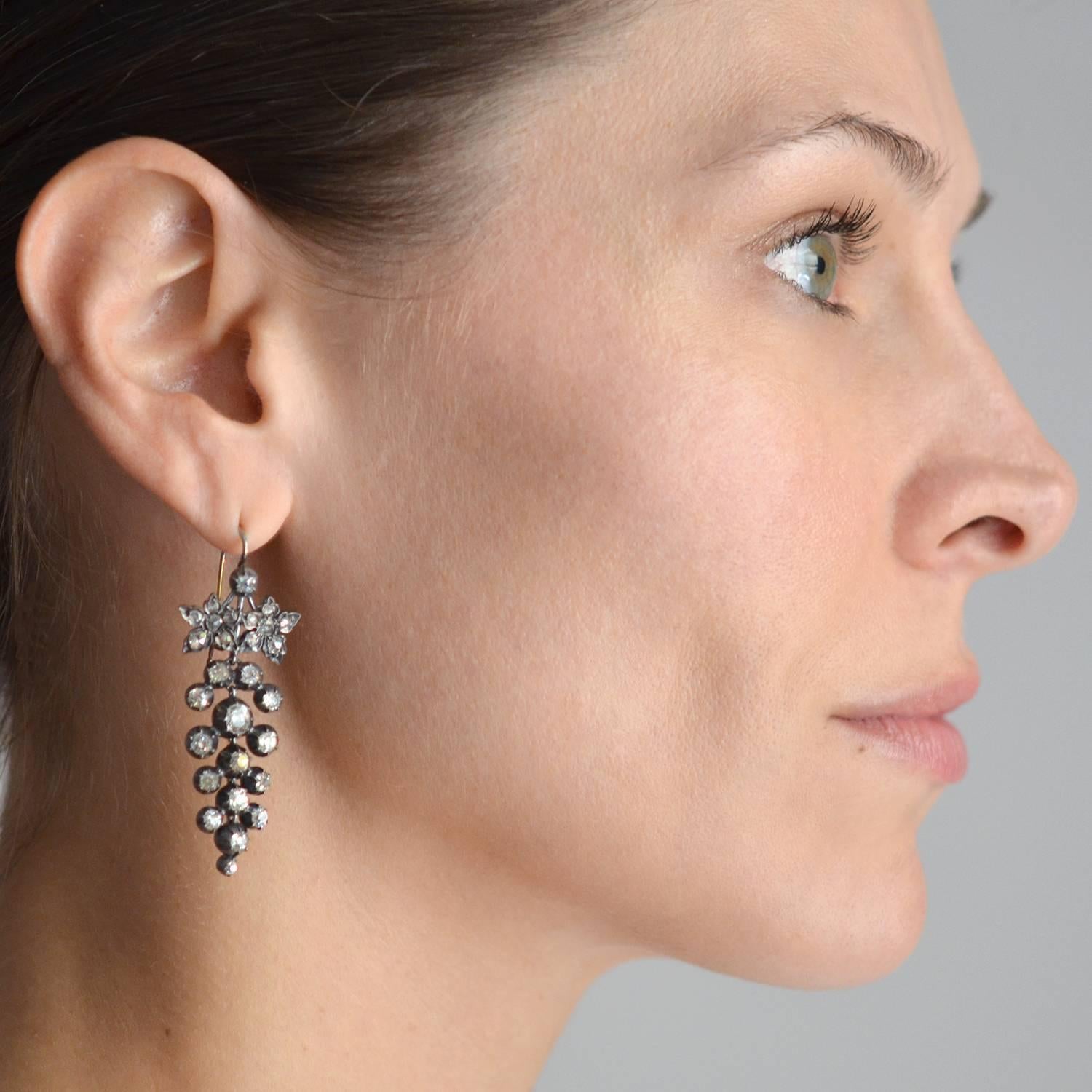 Victorian Dramatic Mine Cut Diamond Earrings 2.50 carats at 1stDibs