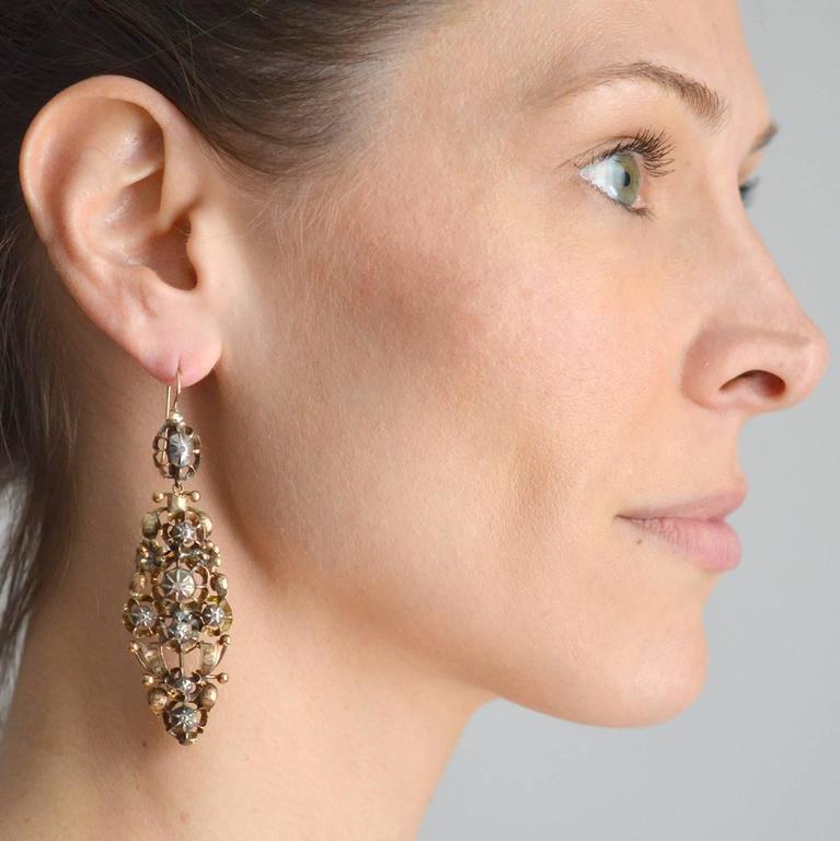 Early Victorian Dramatic Rose Cut Diamond Earrings at 1stDibs