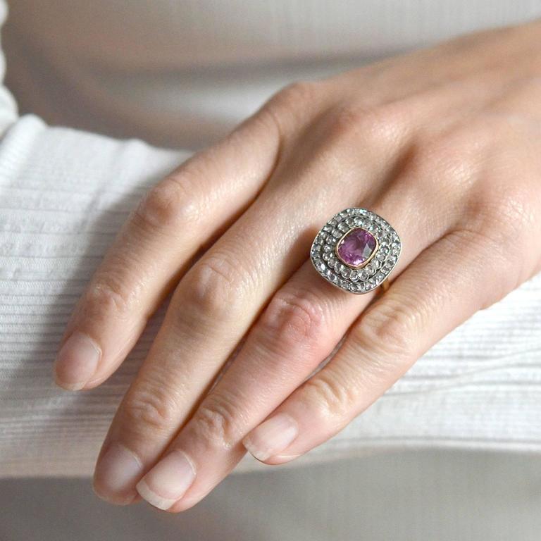 Natural Pink Spinel Rose Cut Diamond Ring at 1stDibs