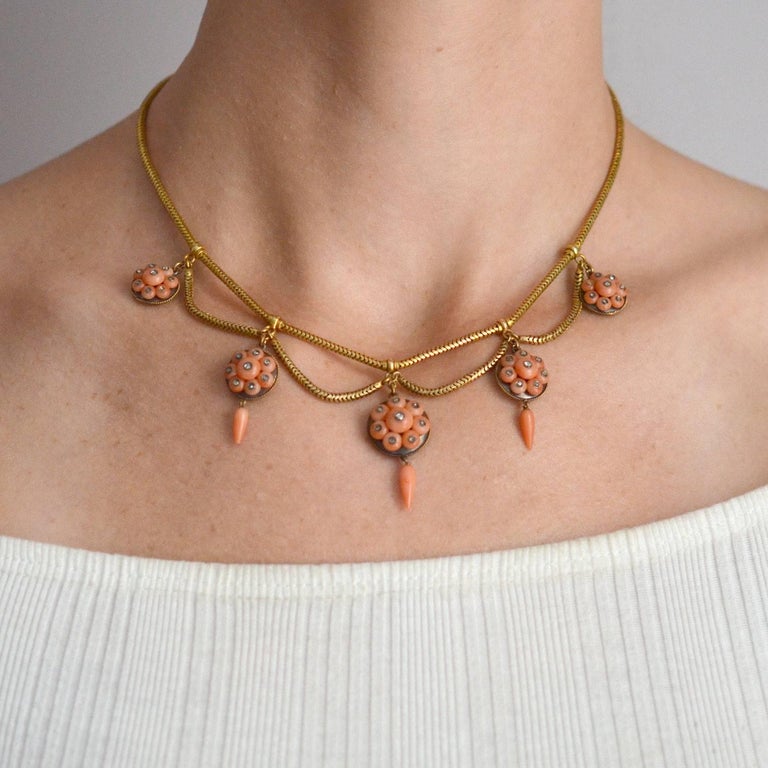 Victorian Natural Coral Rose Cut Diamond Festoon Necklace at 1stDibs ...