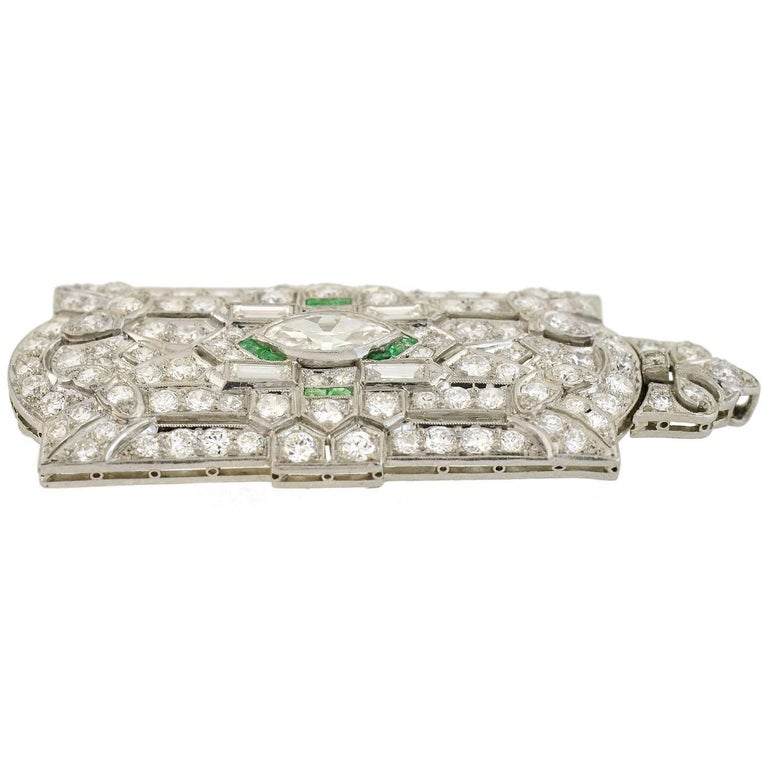 Art Deco Emerald Diamond Encrusted Pin or Pendant with Removable Bail ...