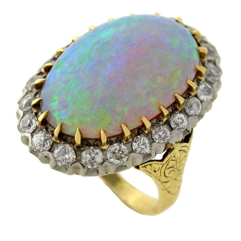 Exquisite Victorian Large Opal Diamond Gold and Sterling Ring at ...