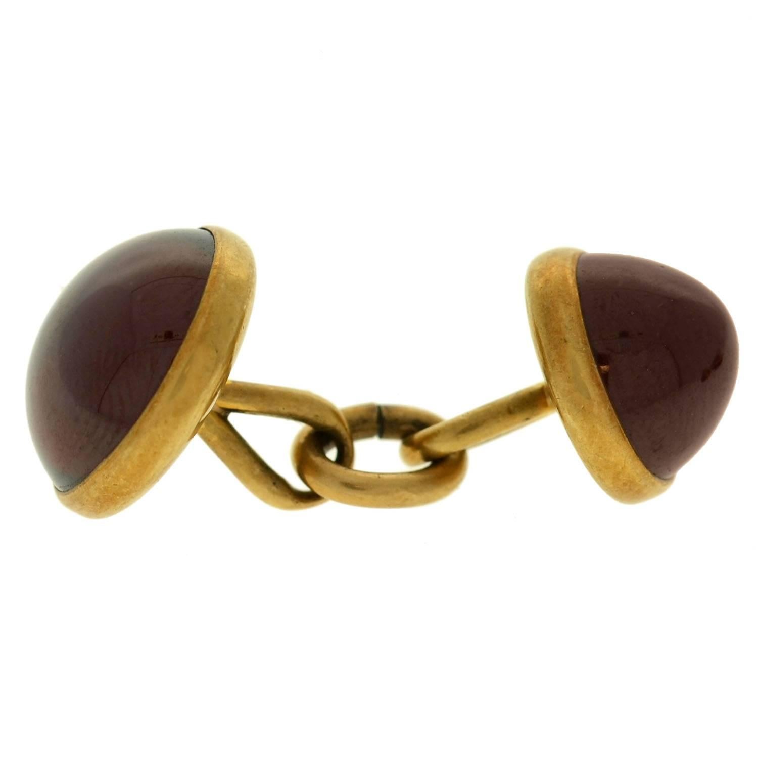 Late Art Deco Cabochon Garnet Gold Cufflinks at 1stDibs
