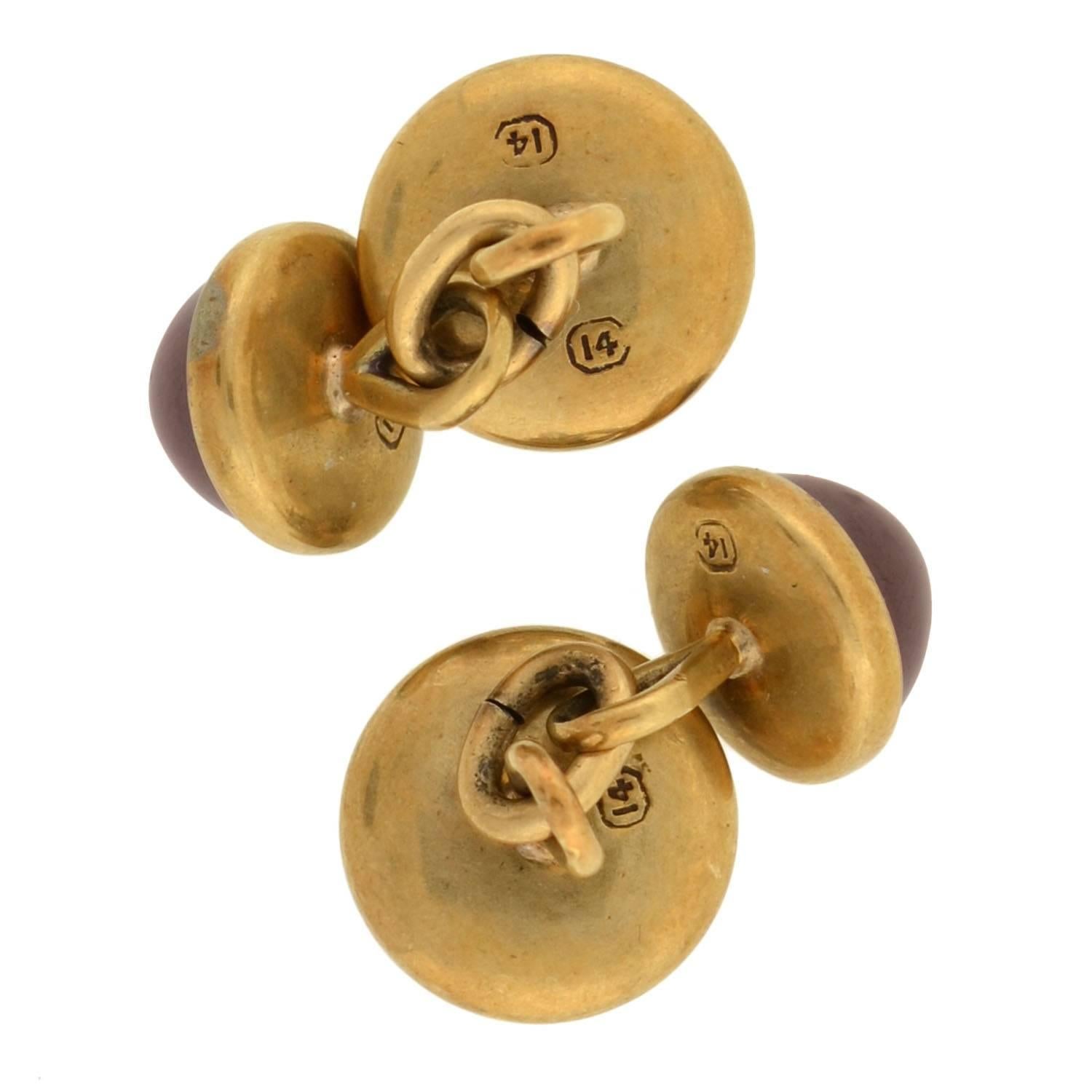 Late Art Deco Cabochon Garnet Gold Cufflinks at 1stDibs