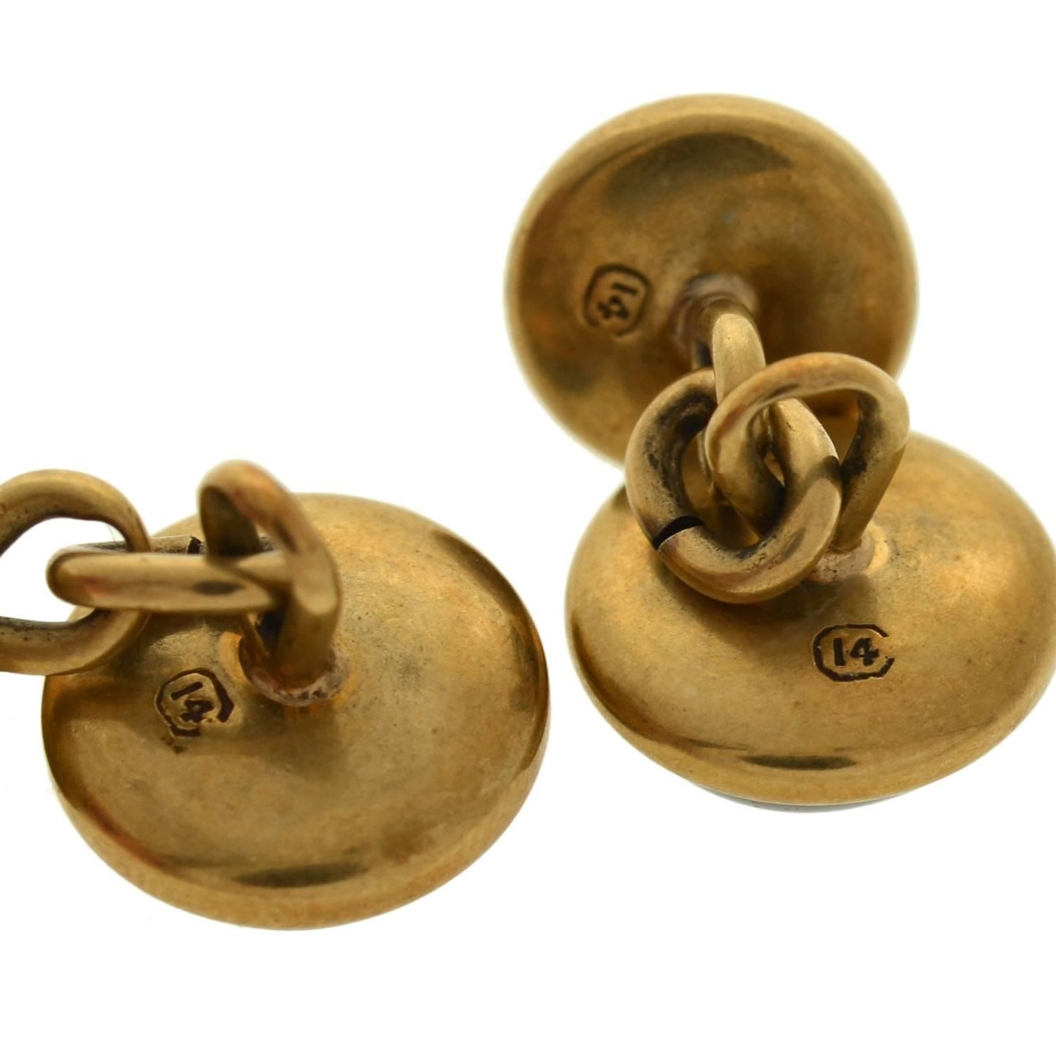 Late Art Deco Cabochon Garnet Gold Cufflinks at 1stDibs