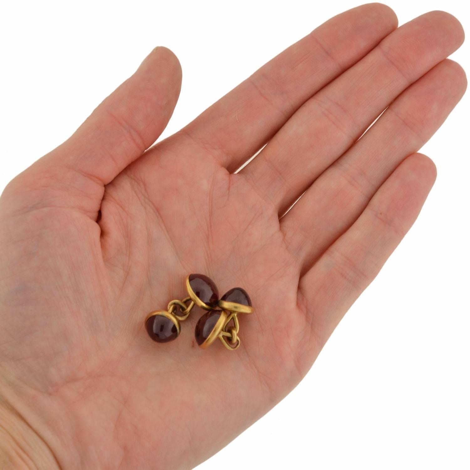 Late Art Deco Cabochon Garnet Gold Cufflinks at 1stDibs