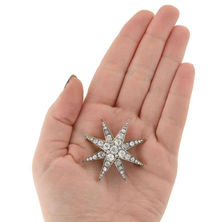 Victorian Silver Topped Diamond Starburst Brooch/Pendant at 1stDibs